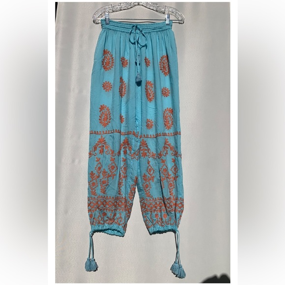 Pranela | Pants & Jumpsuits | Pranela Aqua Orange Floral Embroidered ...